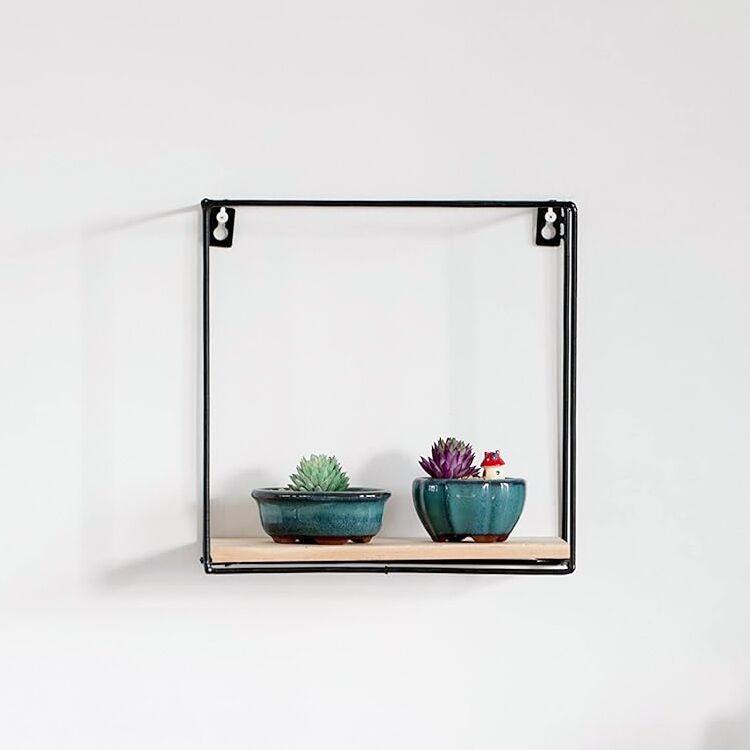 Rectangular Wood Floating Shelf with Metal Frame - Shelf Bracket ...